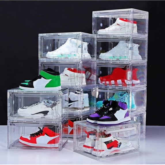 Clear Acrylic Plastic Shoe Boxes Stackable, Foldable Drop Front Shoe ...