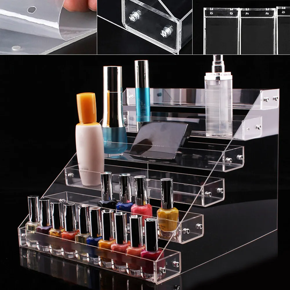 Clear Acrylic Rack Perfume Makeup Ladder Display Stand Risers Ink Shelf ...