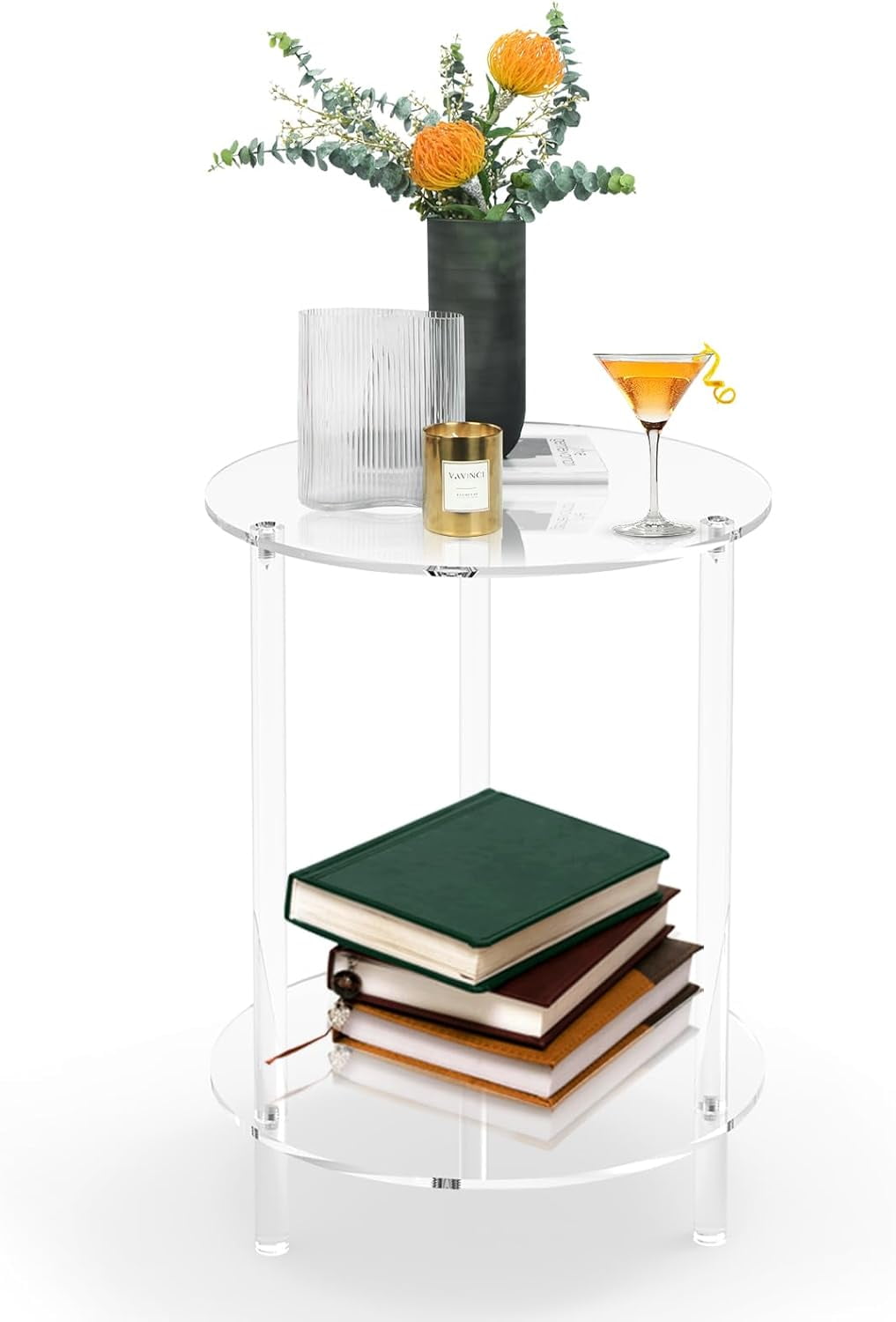 Clear Acrylic Round Side Table for Small Spaces, Acrylic Clear Coffee ...