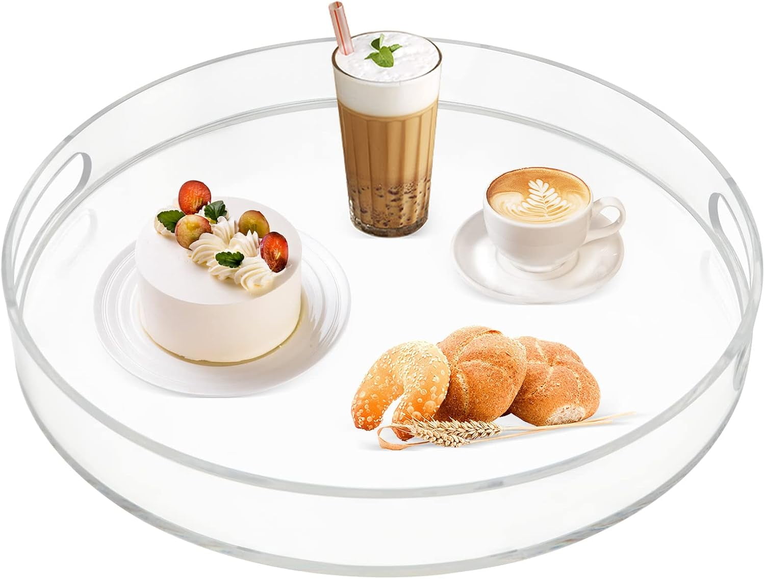 Clear Acrylic Round Tray, Coffee Tea Serving Tray Service Tray with ...