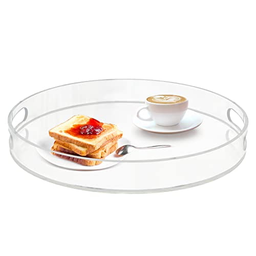 Clear Acrylic Round Tray, Coffee Tea Serving Tray Service Tray with ...