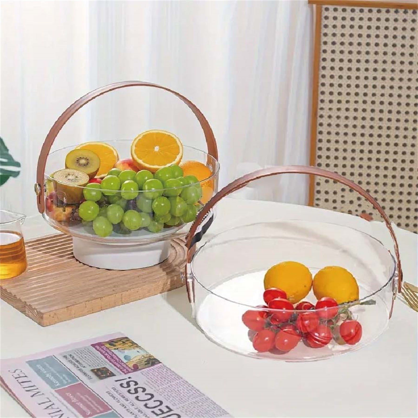 Clear Acrylic Serving Tray with Handles, Portable Transparent Fruit ...