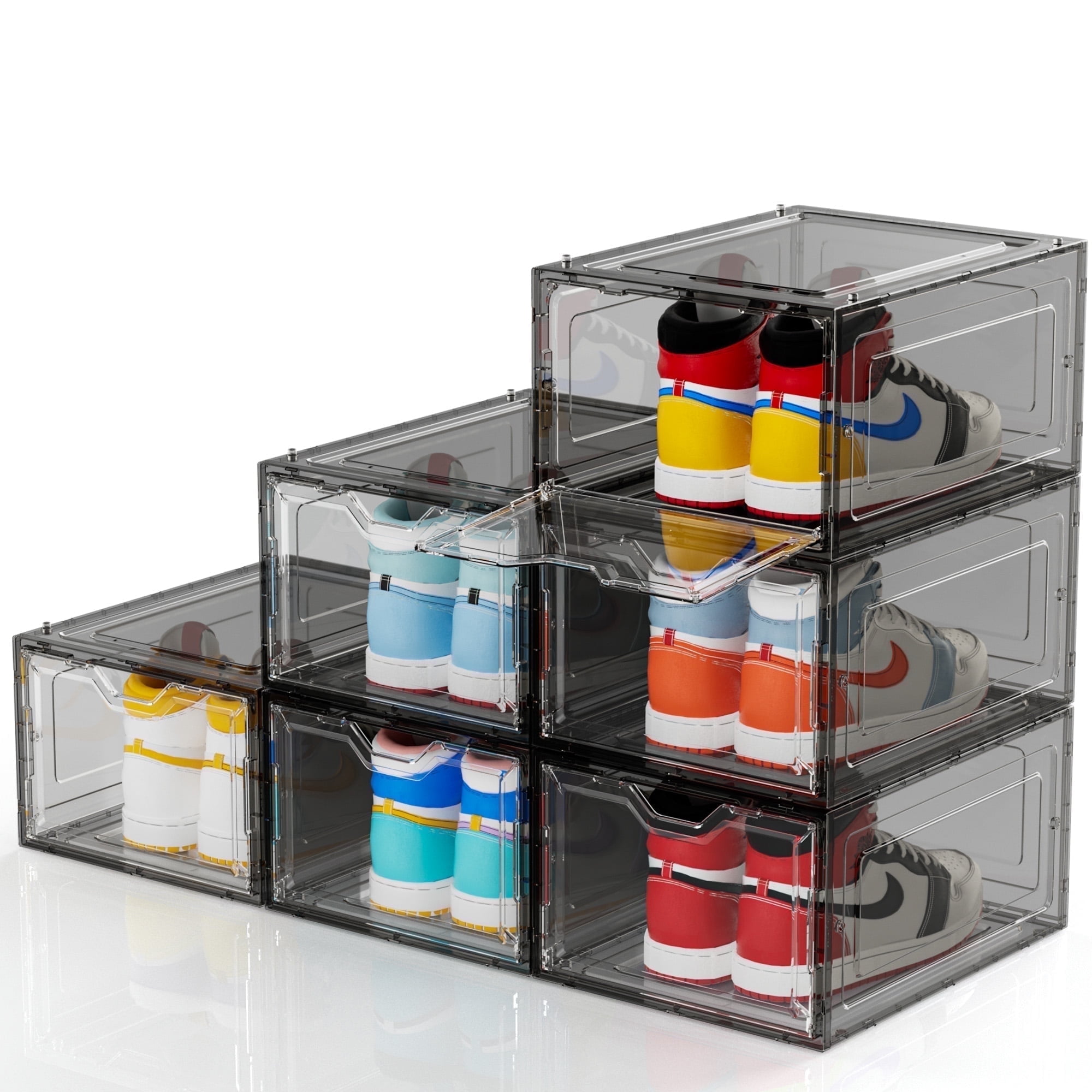 6 Pack Acrylic Shoe Storage Boxes, Delamu Stackable Shoe Organizers and ...