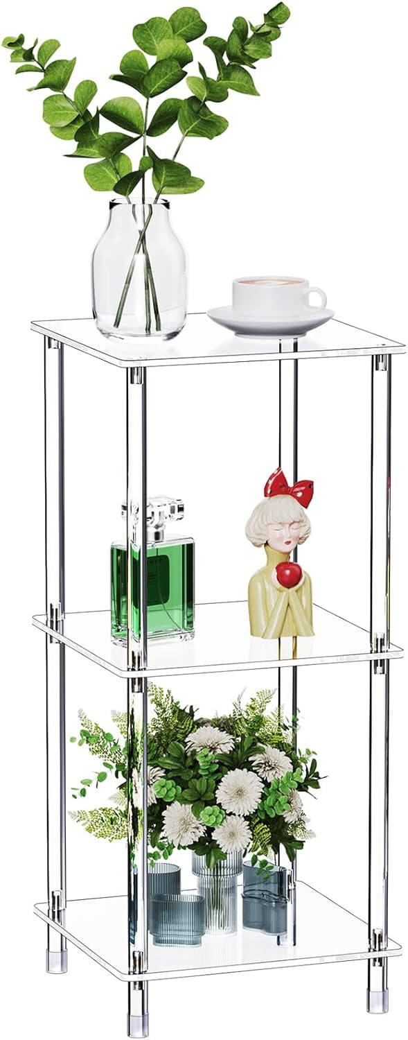 Clear Acrylic Side Table, 11.81" L x 11.81" W x 26.7" H, 3-Tier Square ...