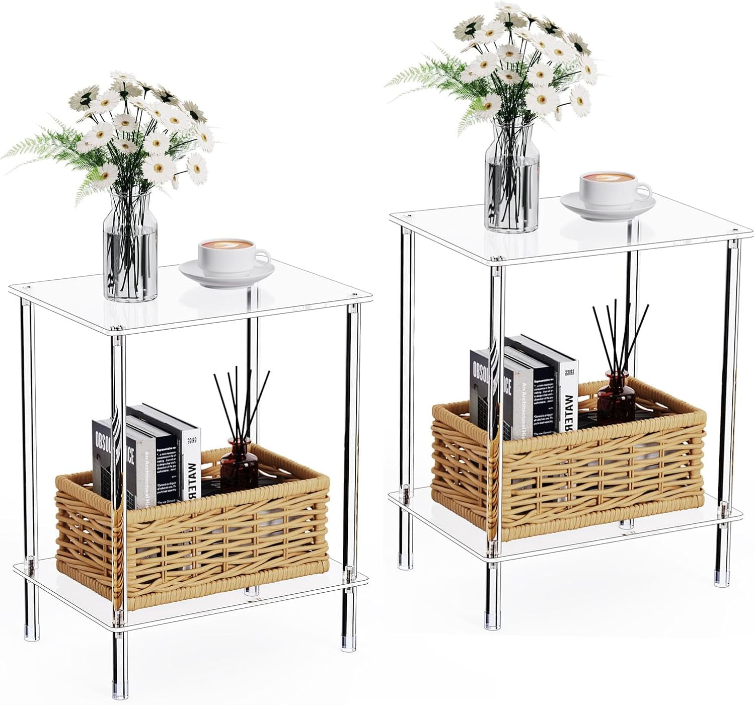 Clear Acrylic Side Table Set of 2, 2-Tier End Table for Living Room ...