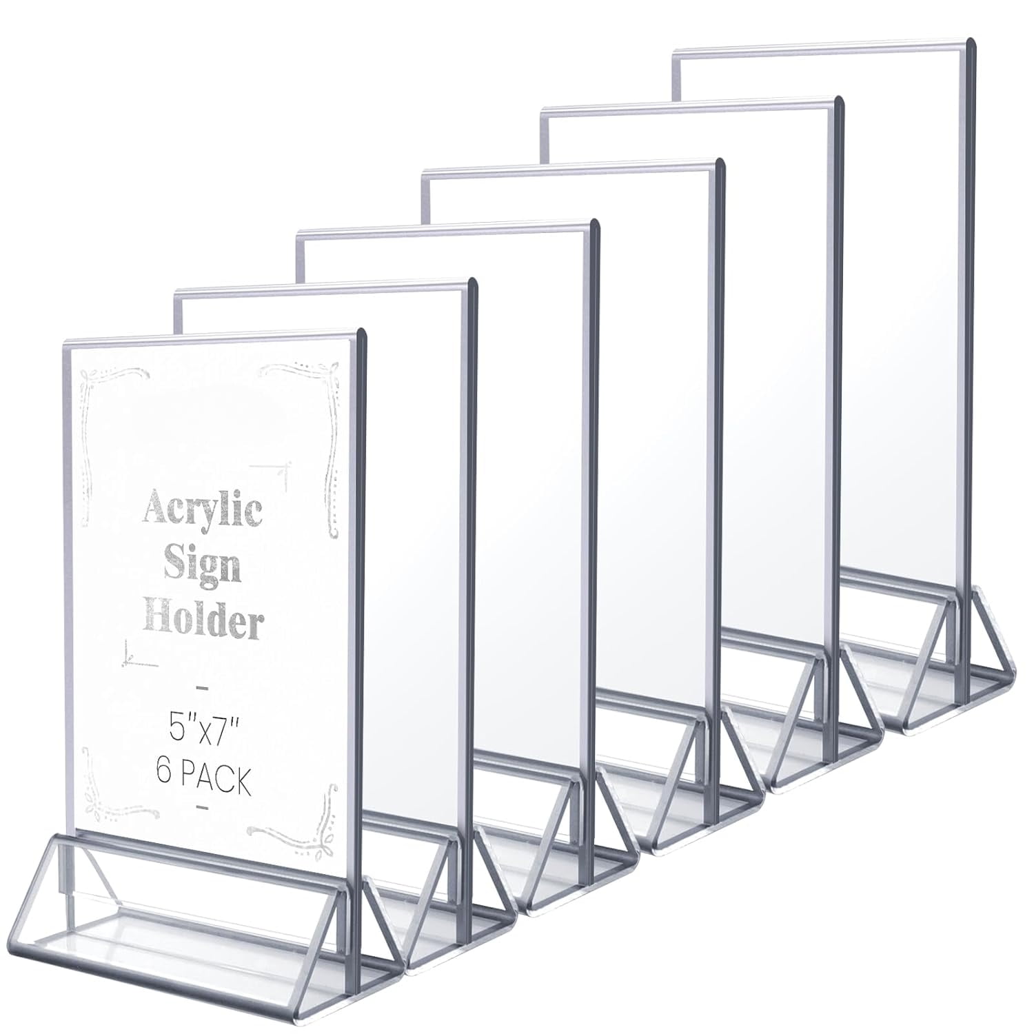 Clear Acrylic Sign Holder with Sliver Borders and Vertical Stand ...