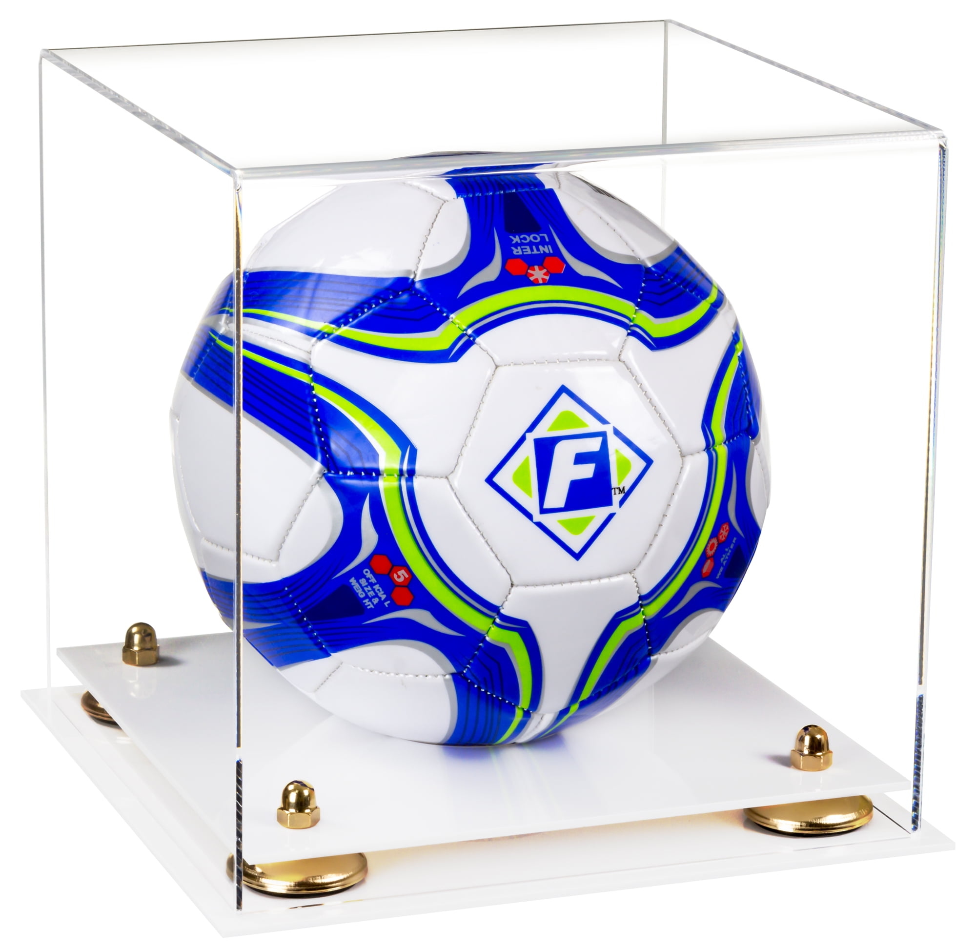 Clear Acrylic Soccer Ball Display Case with Gold Risers and White Base ...