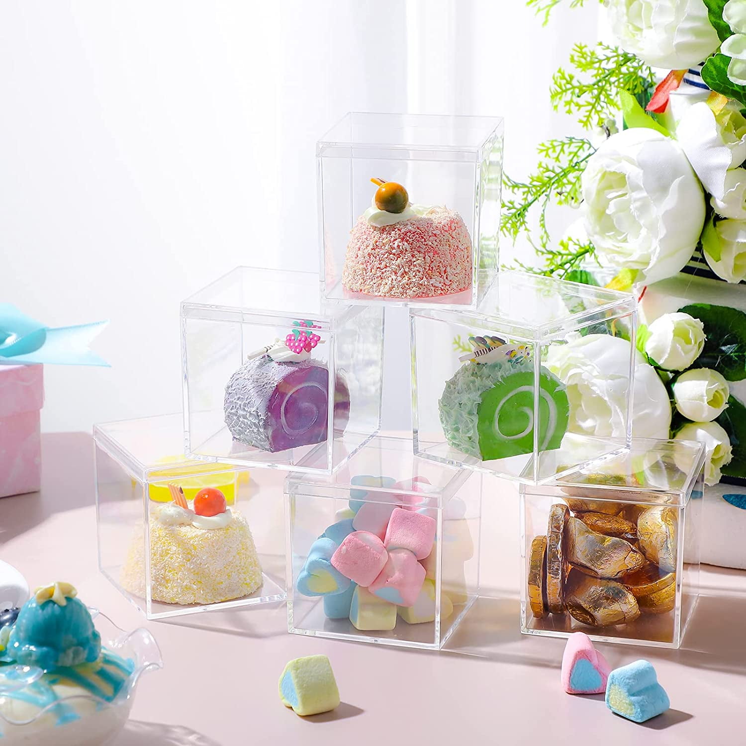 Clear Acrylic Square Storage Boxes with Lid - 2.56 Inch Cube for ...