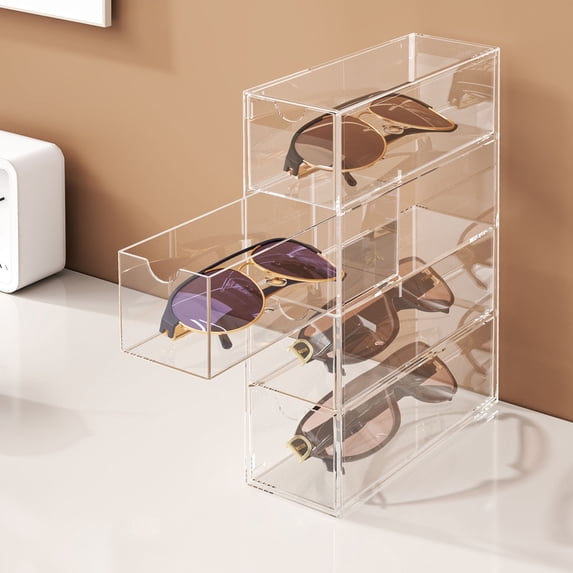 Clear Acrylic Sunglasses Organizer, 4 Drawer Stackable Eyeglasses ...