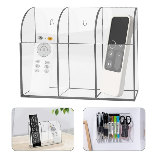 Clear Acrylic TV Remote Control Holder with 3 Compartments, Wall Mount ...