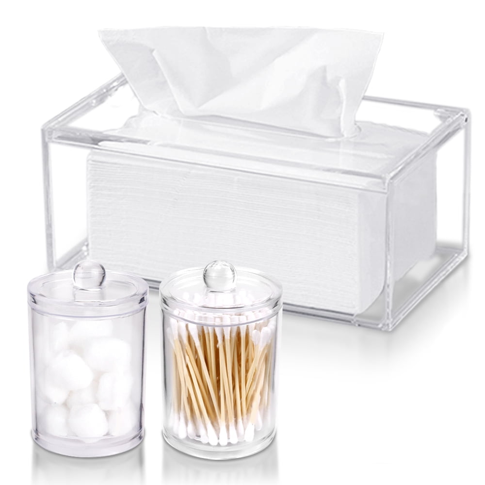 Clear Acrylic Tissue Box Holder with 2PCS Cotton Swab Holder, Tissue ...