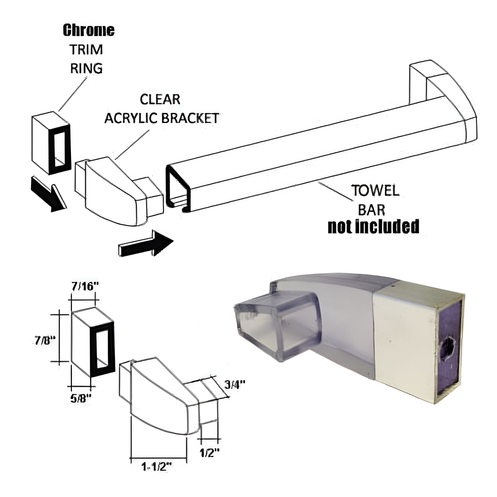Clear Acrylic Towel Bar Brackets with Bright Chrome Sleeve - Set of 2 ...