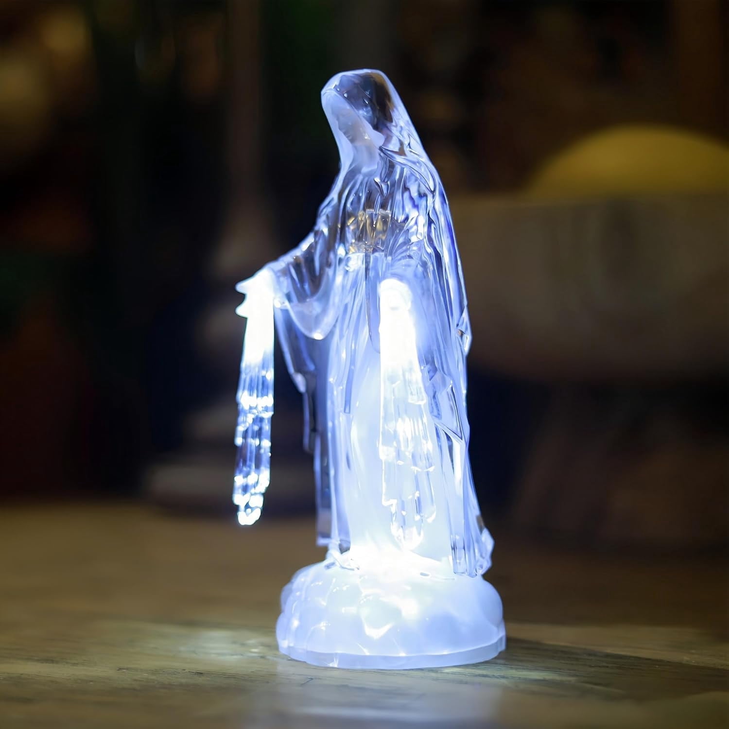 Clear Acrylic Virgin Mary Figurine Statue LED Lighted Our Lady of ...