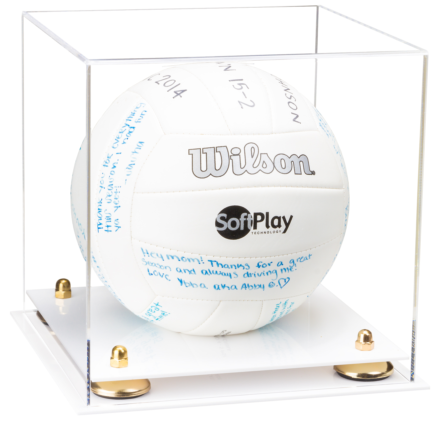 Clear Acrylic Volleyball Display Case with Gold Risers and White Base ...