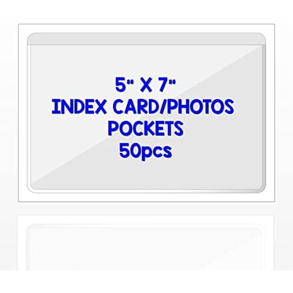 Clear Adhesive 5" x 7" Index Card Pockets with Top Open for Loading, 50 ...