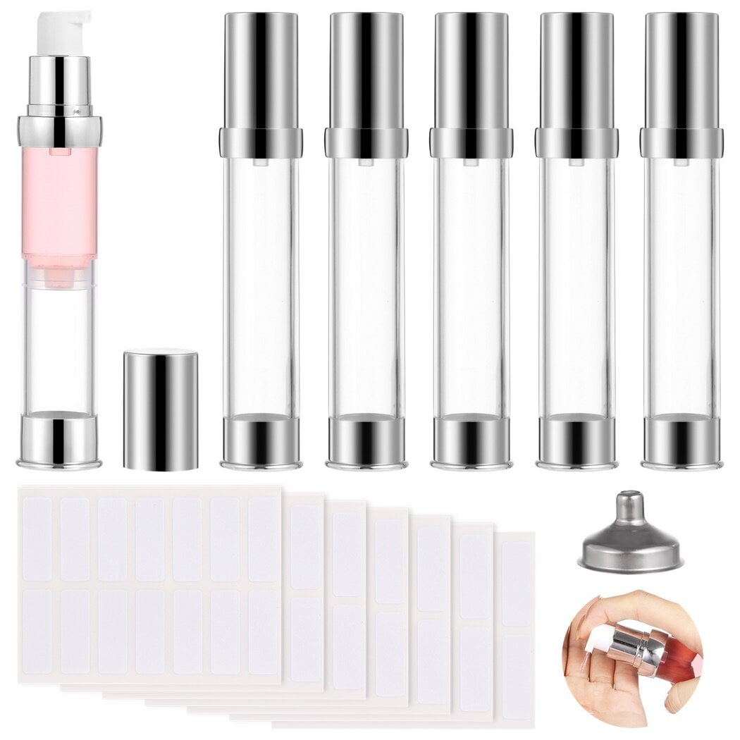 Clear Airless Pump Bottles, 6Pcs 1oz Travel Cosmetic Bottles with ...