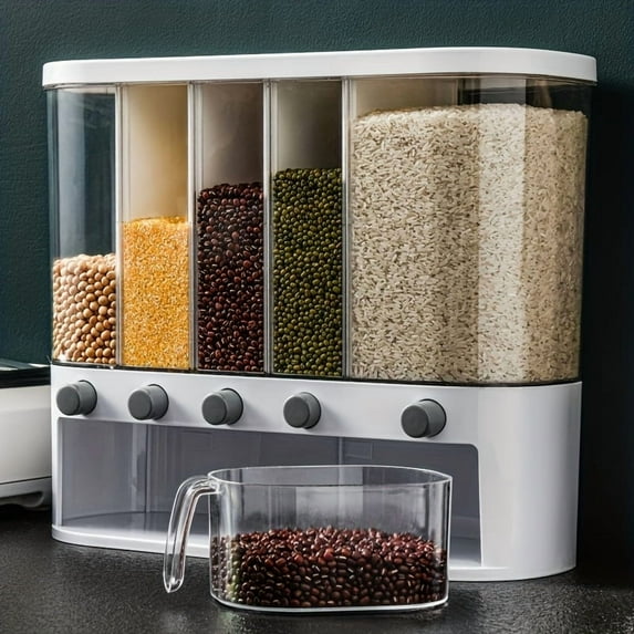 Clear Airtight 5-Compartment Plastic Food Storage Container with Flip ...