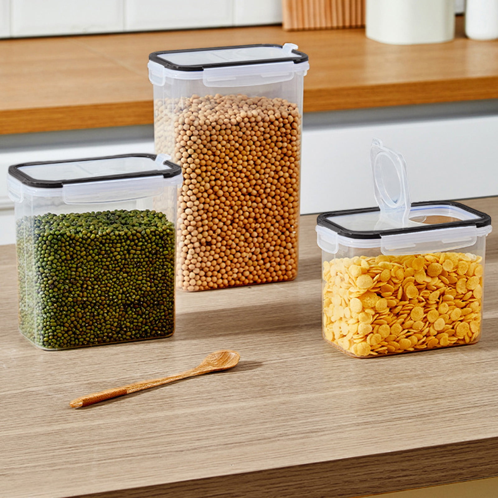 Clear Airtight Food Storage Container with Lids Plastic Dry Food ...