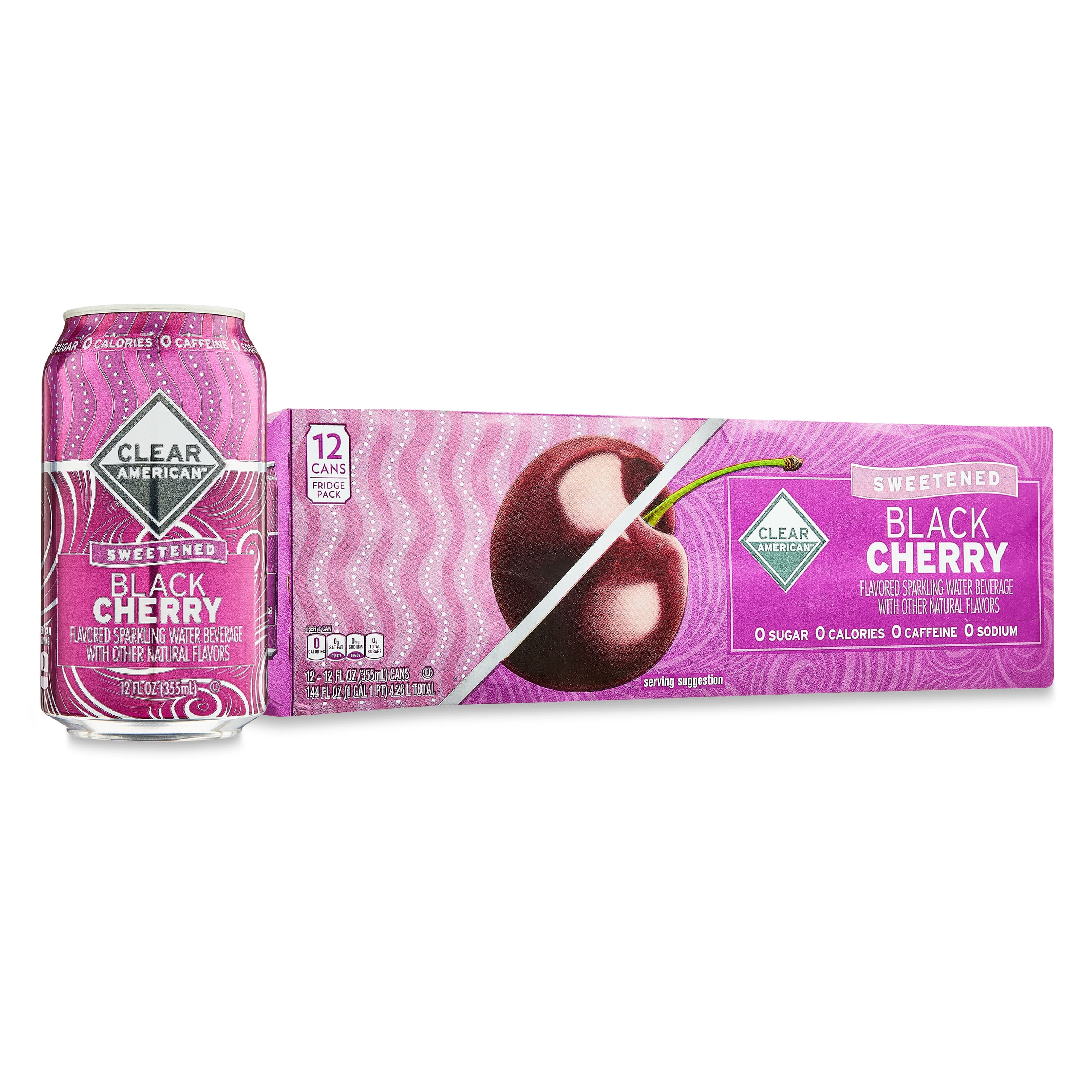 Clear American Fruit Flavored Black Cherry Sparkling Water, Carbonated Fizzy Drink, 12 fl oz, 12 ...