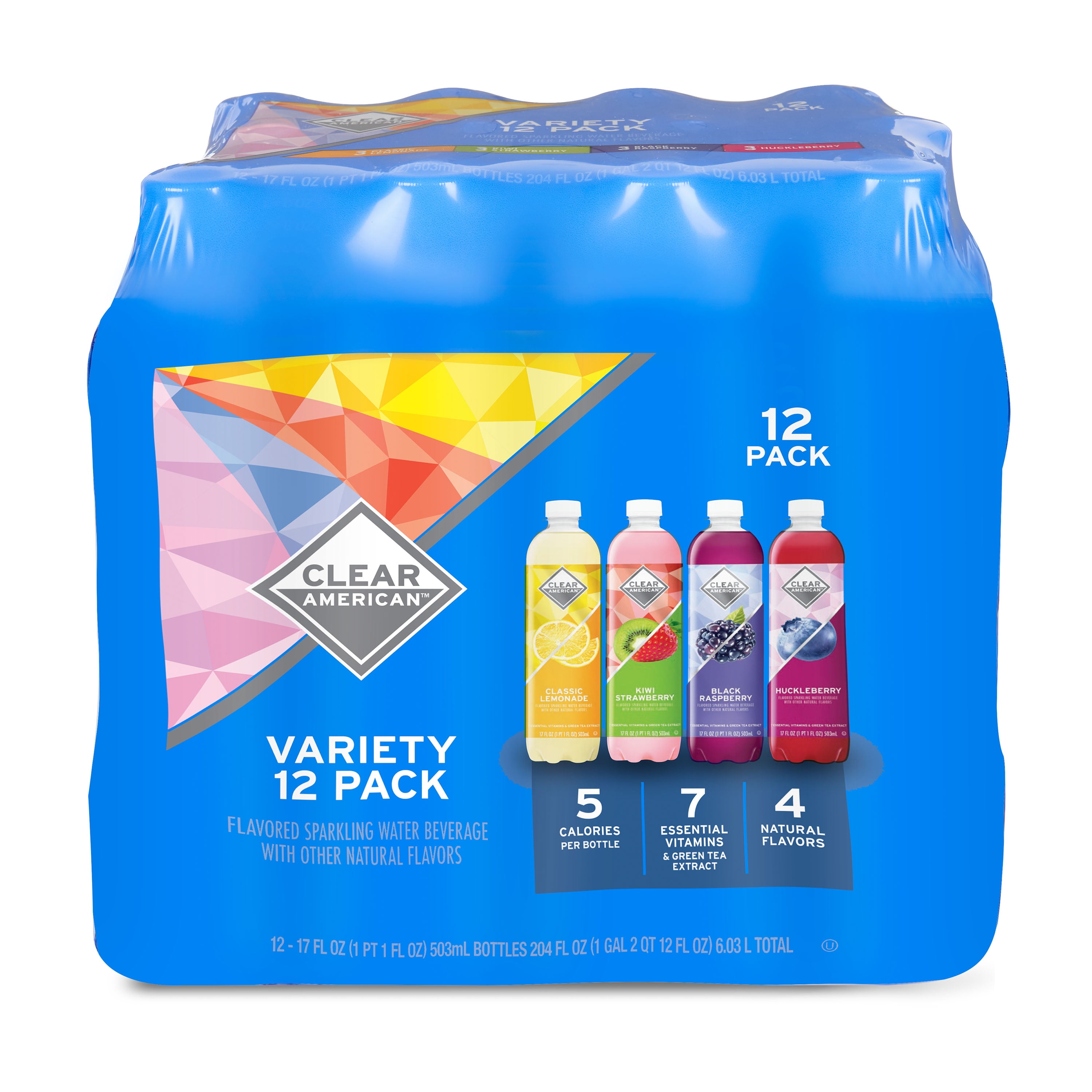 Clear American Sparkling Water Variety Pack, 17 fl oz, 12 Count - Walmart.com