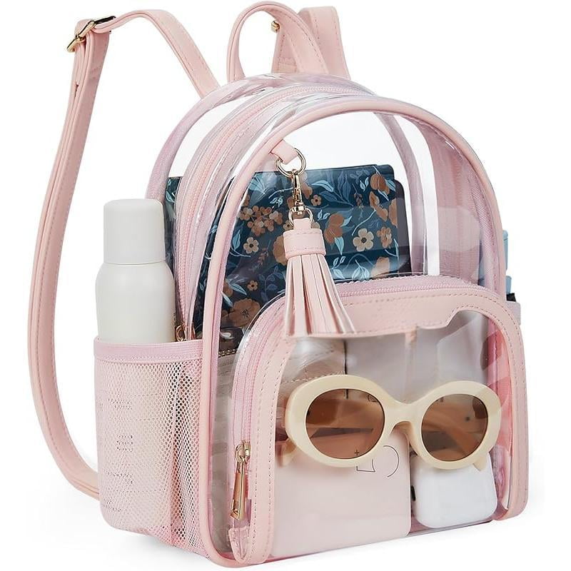 Clear Backpack Stadium Approved, Thick PVC Mini Clear Bag with Leather ...