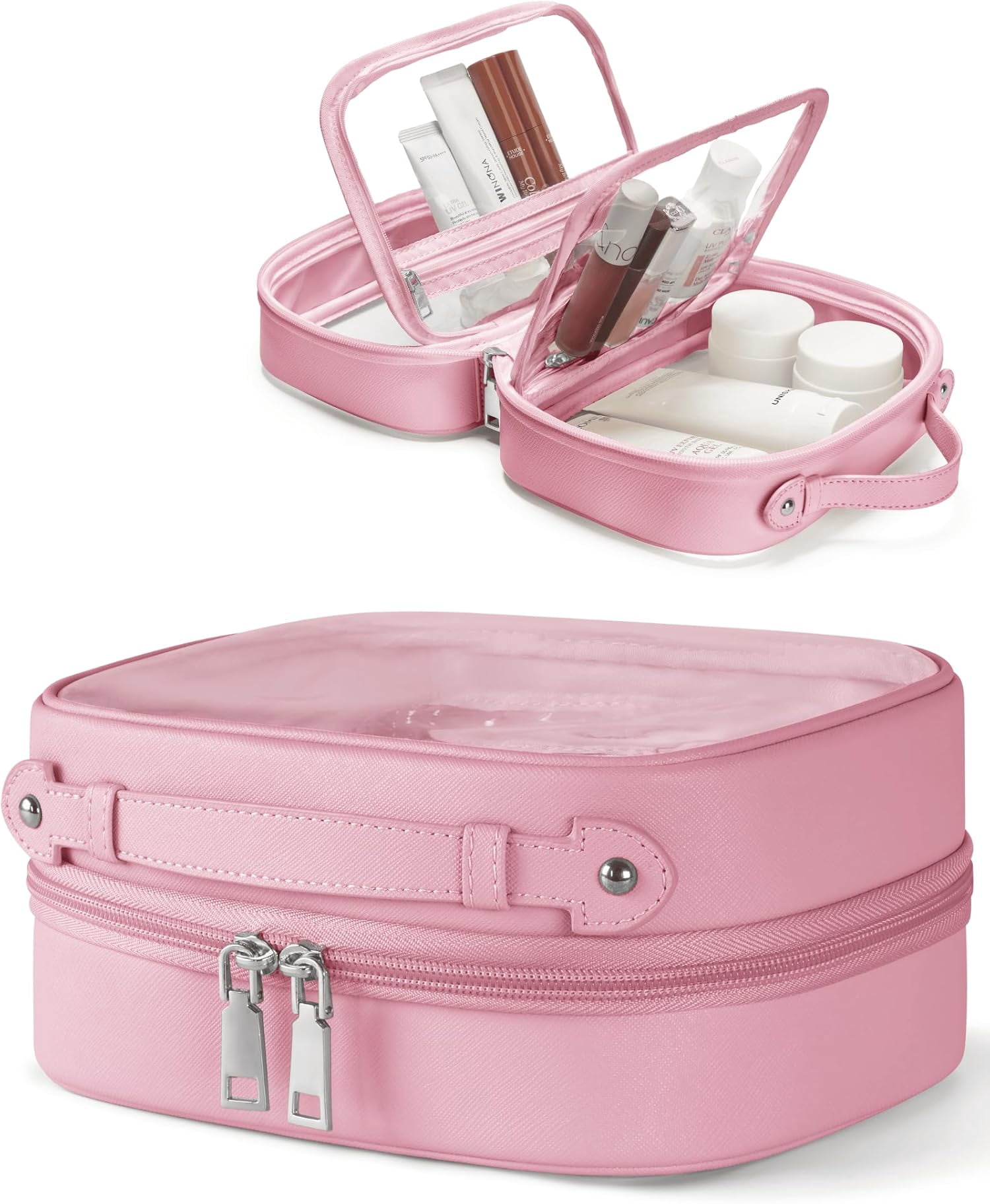 Clear Bag Double Layer Travel Toiletry Bag Clear Makeup Bag Case with 4 ...