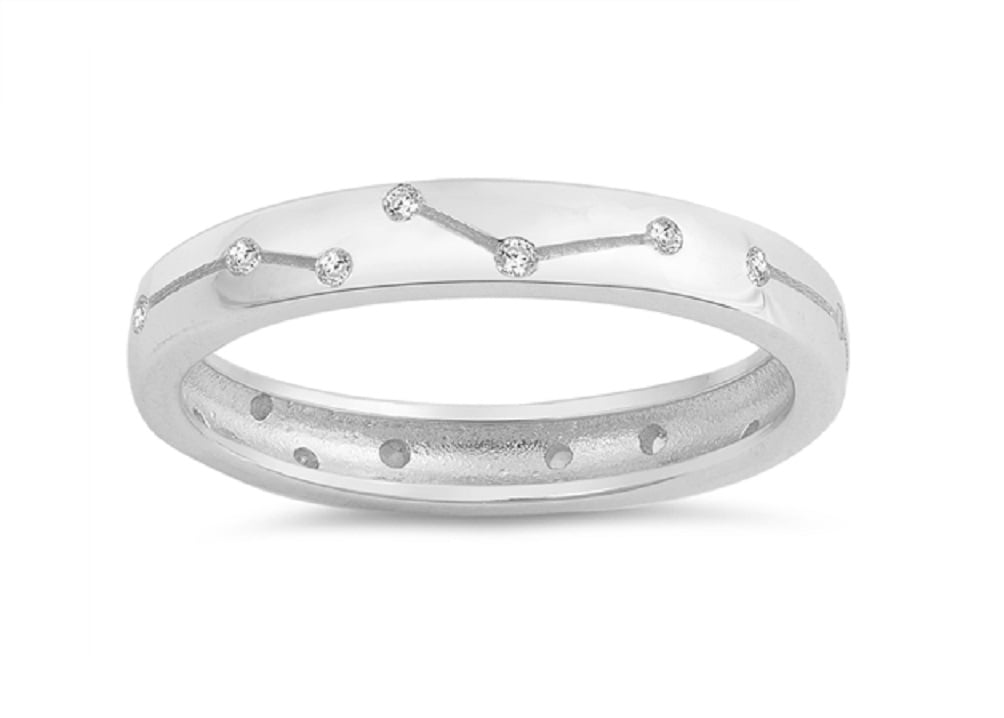 Clear Bezel Set Cubic Zirconia Constellation Band Ring Sterling Silver ...