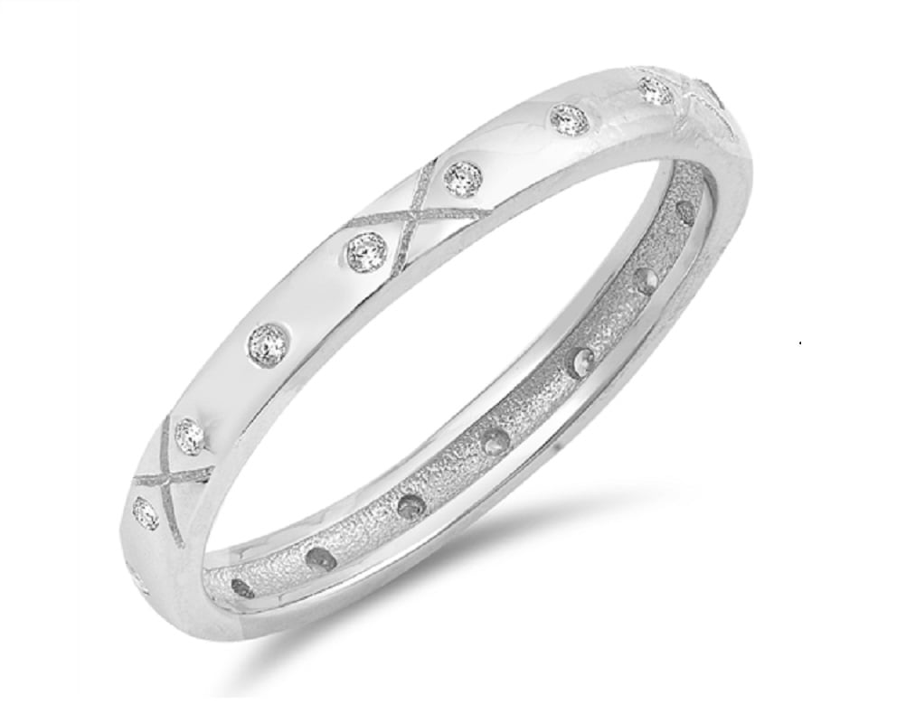 Clear Bezel Set Cubic Zirconia Decorative Band Ring Sterling Silver ...