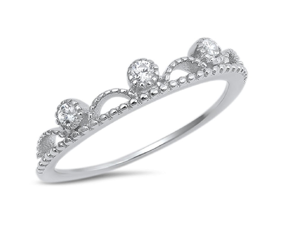 Clear Bezel Set Cubic Zirconia Decorative Beaded Ring Sterling Silver ...