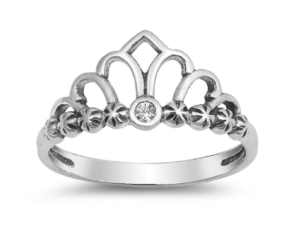 Clear Bezel Set Cubic Zirconia Royal Crown Ring Sterling Silver ...