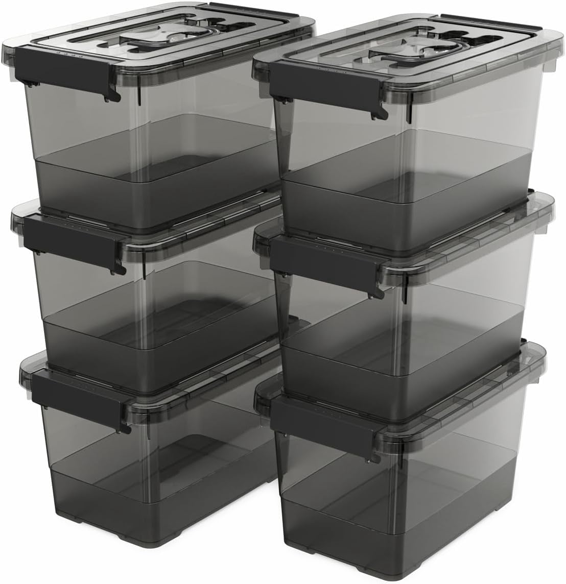 Clear Black Small Plastic Storage Bins with Lids 4 Quart, 6-Pack ...