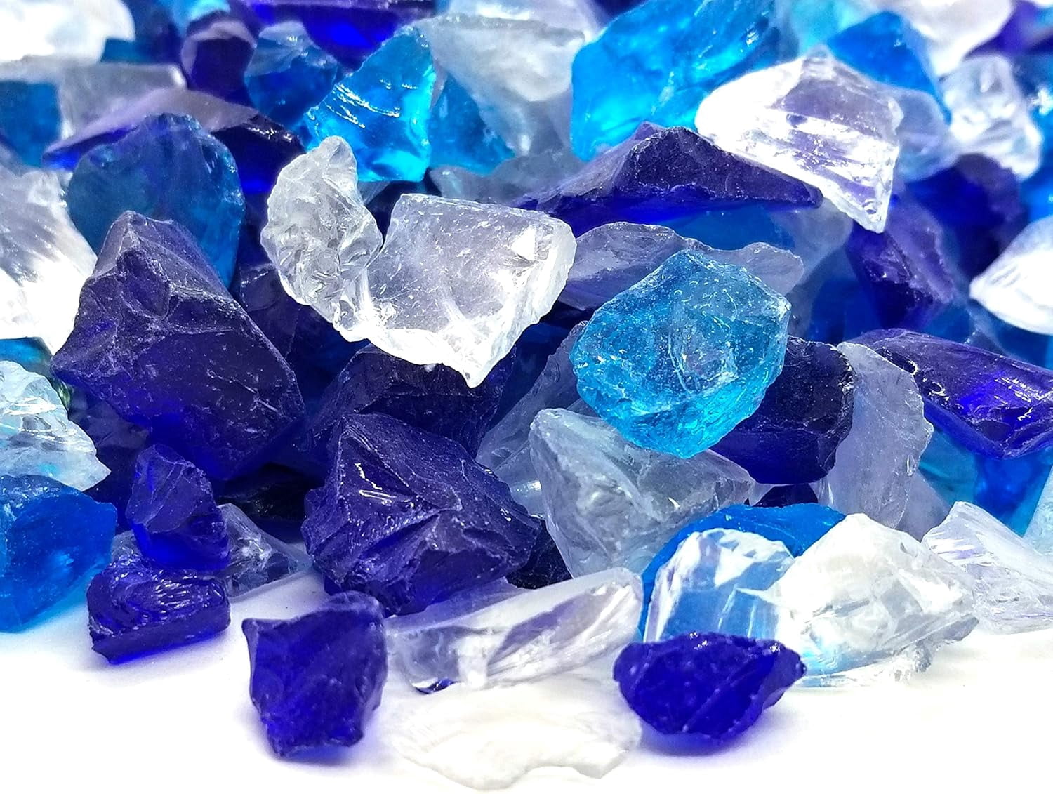 Clear & Blue Blend Multi Purpose Premium & Fire Glass Rock 2-Pound 1/4 ...