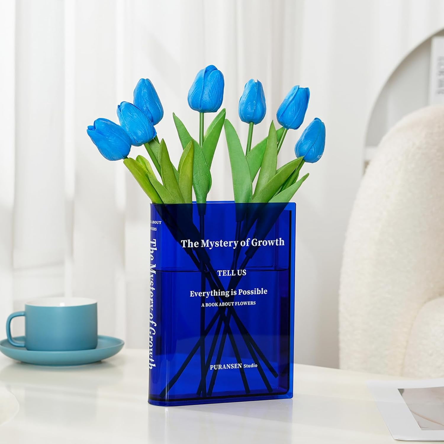 Clear Book Flower Vase - Floral Bookshelf Decor, Acrylic Flower Holder ...
