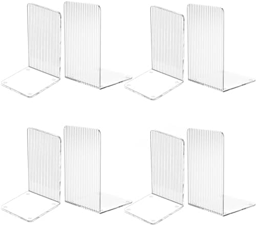 Clear Bookends 8pcs, Plastic Book Ends for Shelves, Streaks Bookend ...