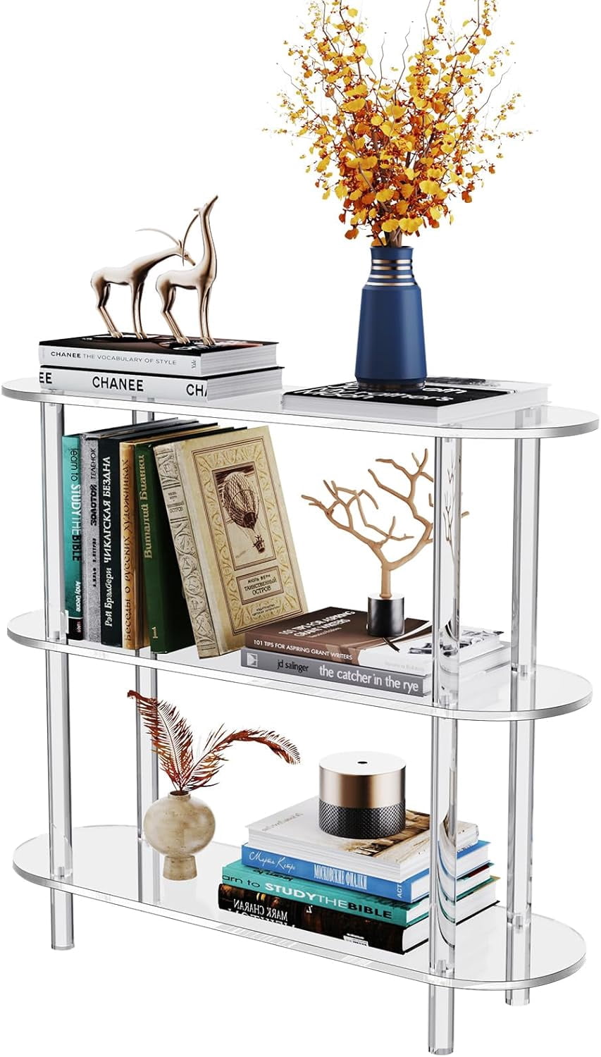 Clear Bookshelf Acrylic Bookcase with Open Book Shelf Console Table for ...