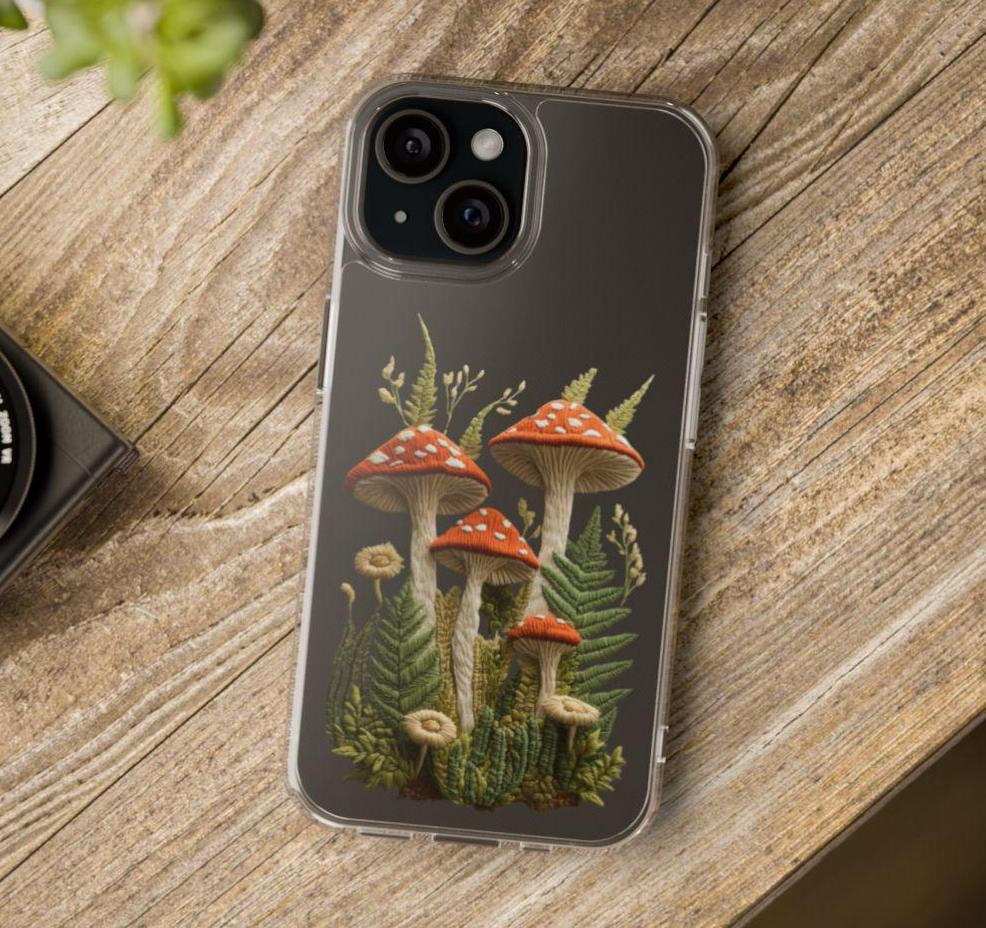 Clear Botanical Mushroom Minimal Aesthetic Case for iPhone 17 to 11 Pro ...