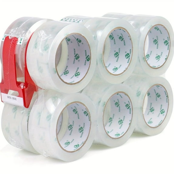 Clear Box Sealing Tape, 12 Rolls With Dispenser, 48mm X 60y, Heavy Duty ...