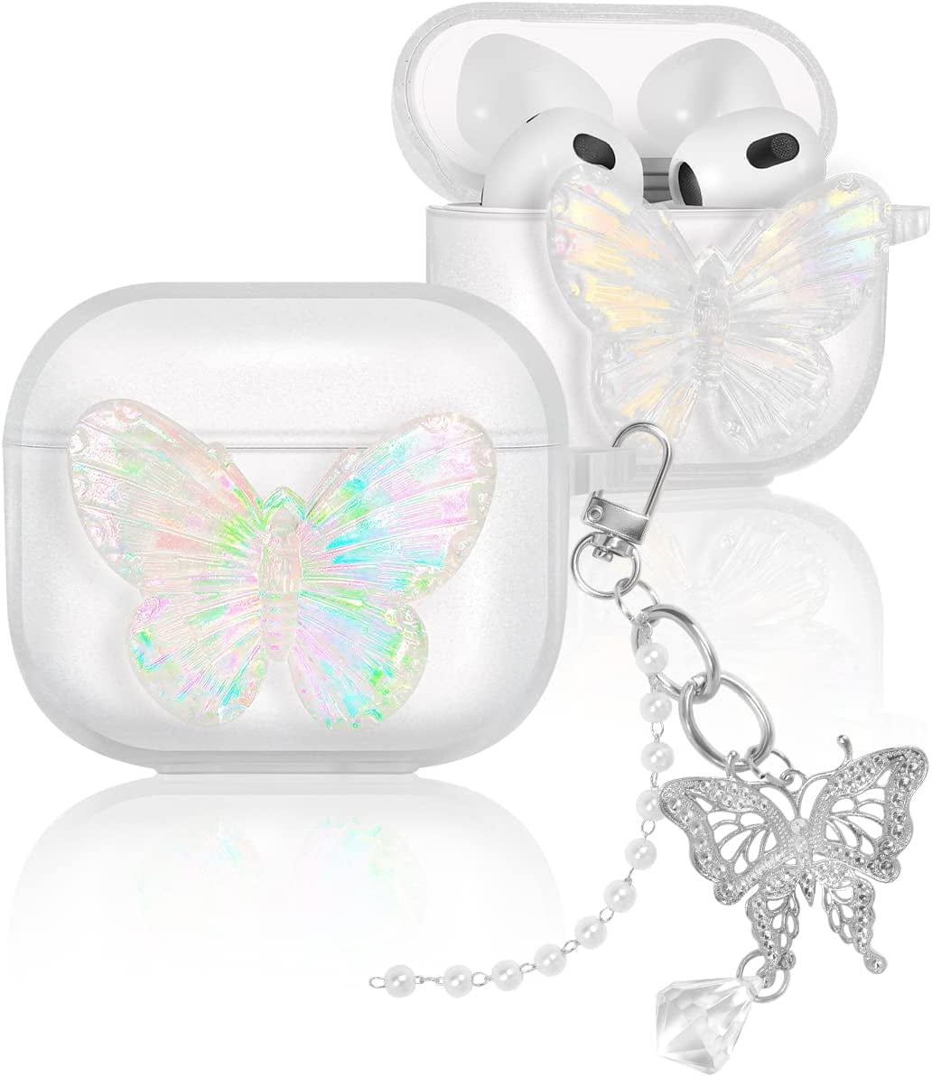 Clear Butterfly Girls Case for AirPod 3 (2021) Aesthetic Cute Glitter ...