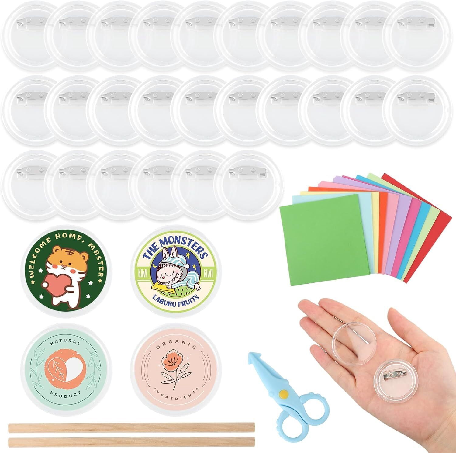 Clear Button Badge with Pin,30Pack Acrylic Design DIY Button Pins Kit ...
