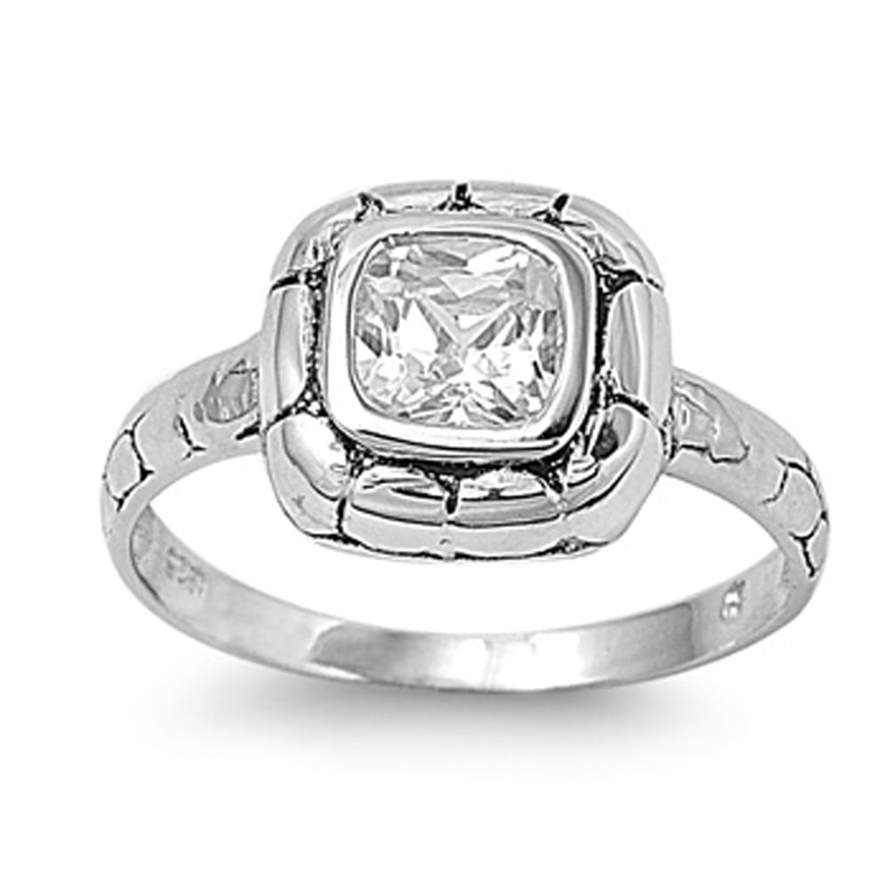 Clear CZ Bezel Cracked Halo Mosaic Ring .925 Sterling Silver Band White ...