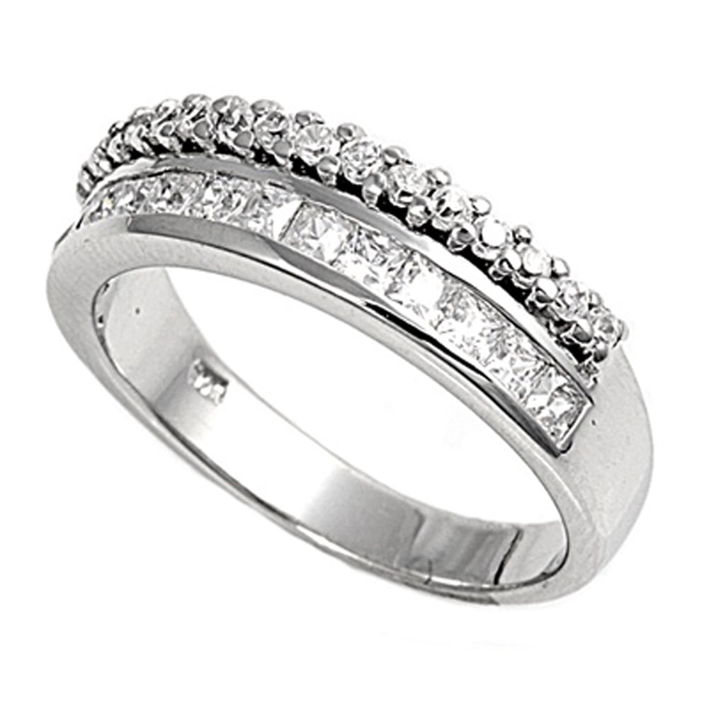 Clear Cubic Zirconia Wedding Engagement Ring 925 Sterling Silver Band ...
