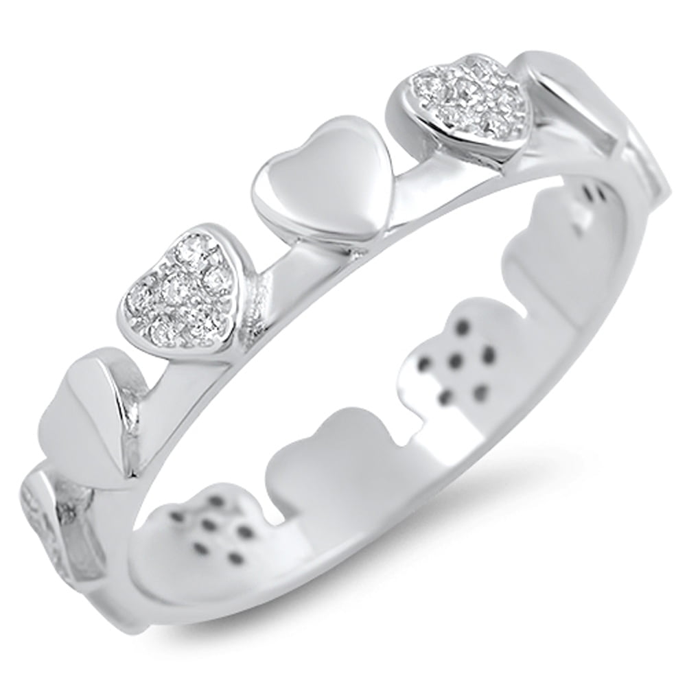 Clear CZ Heart Crown Tiara Promise Ring .925 Sterling Silver Band White ...