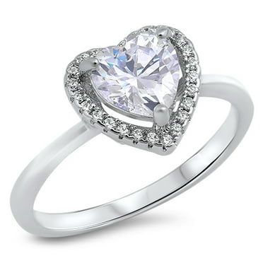 CHOOSE YOUR COLOR Promise Multi-color CZ Halo Heart Ring .925 Sterling ...
