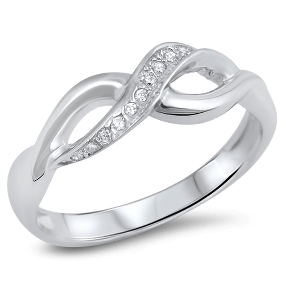 Clear CZ Infinity Wave Knot Promise Ring .925 Sterling Silver Band ...