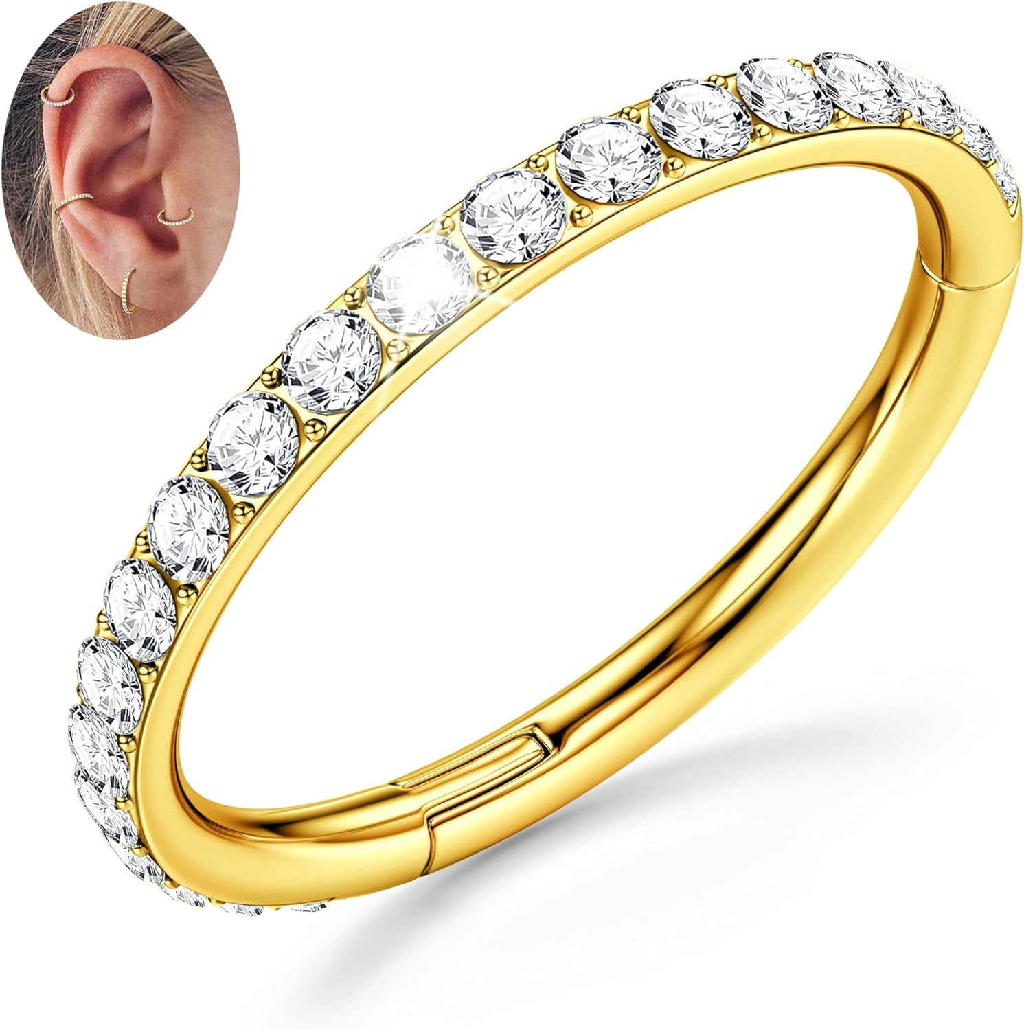 Clear CZ Nose Rings Hoop - 316L Surgical Steel Body Piercing Hoop ...