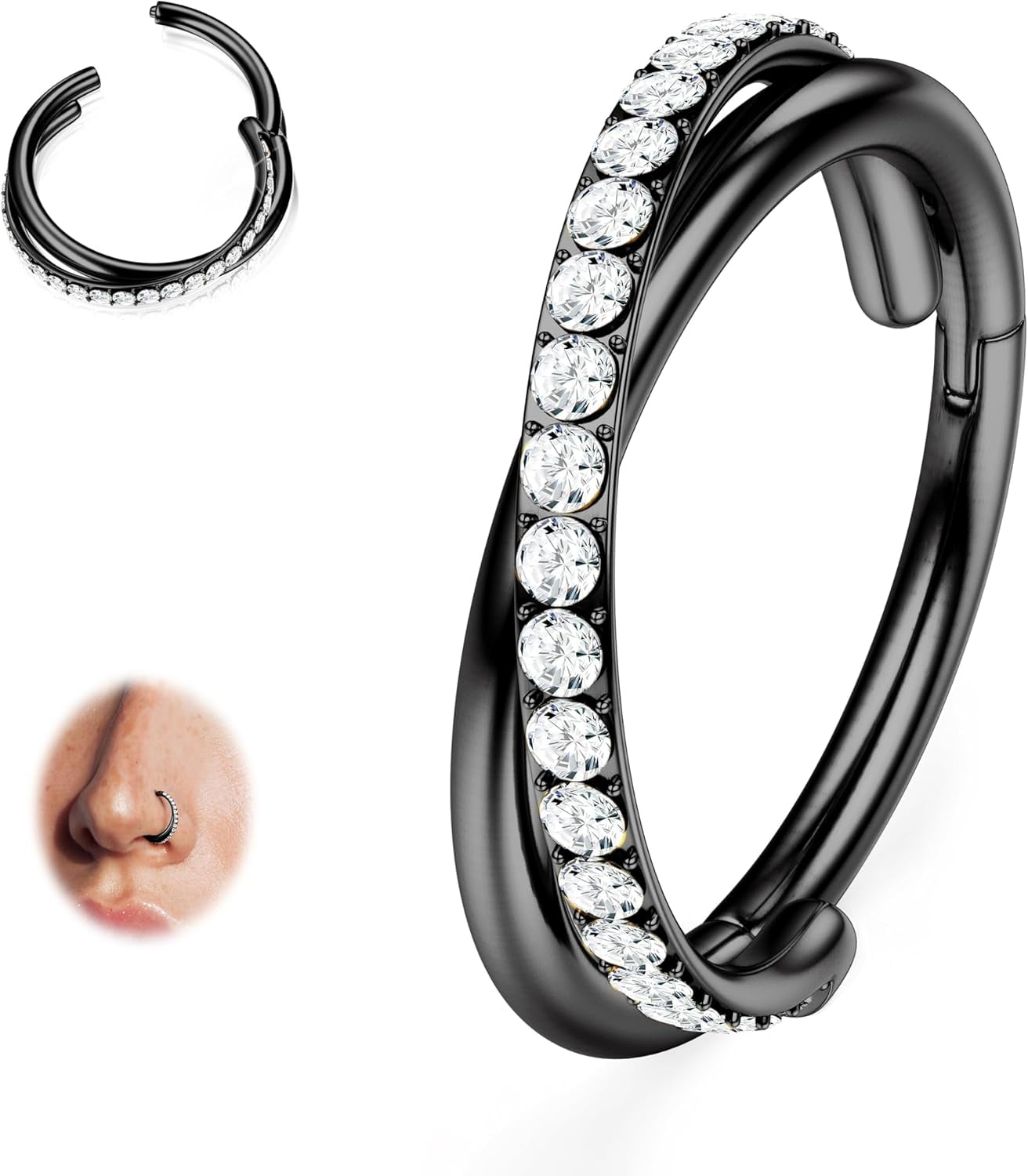 Clear CZ Nose Rings Hoop - 316L Surgical Steel Body Piercing Hoop ...
