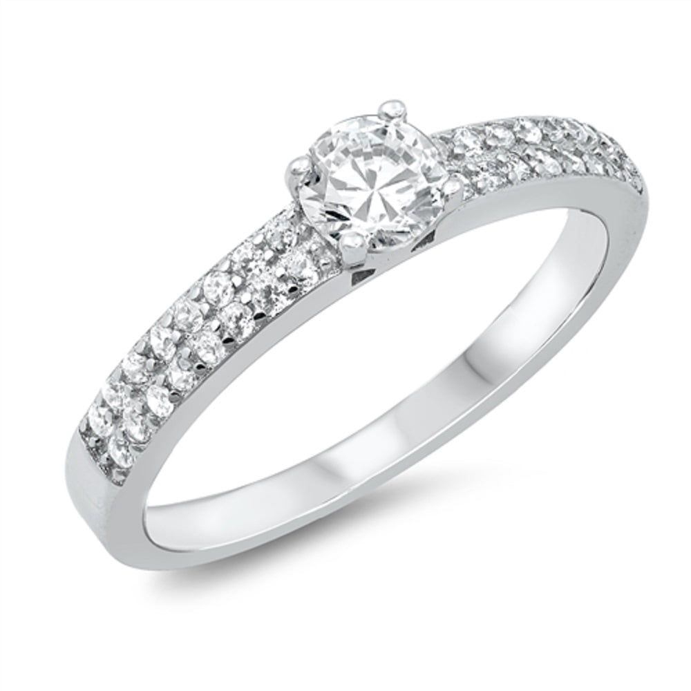 Clear CZ Round Center Double Row Ring Sterling Silver Size 5 - Walmart.com