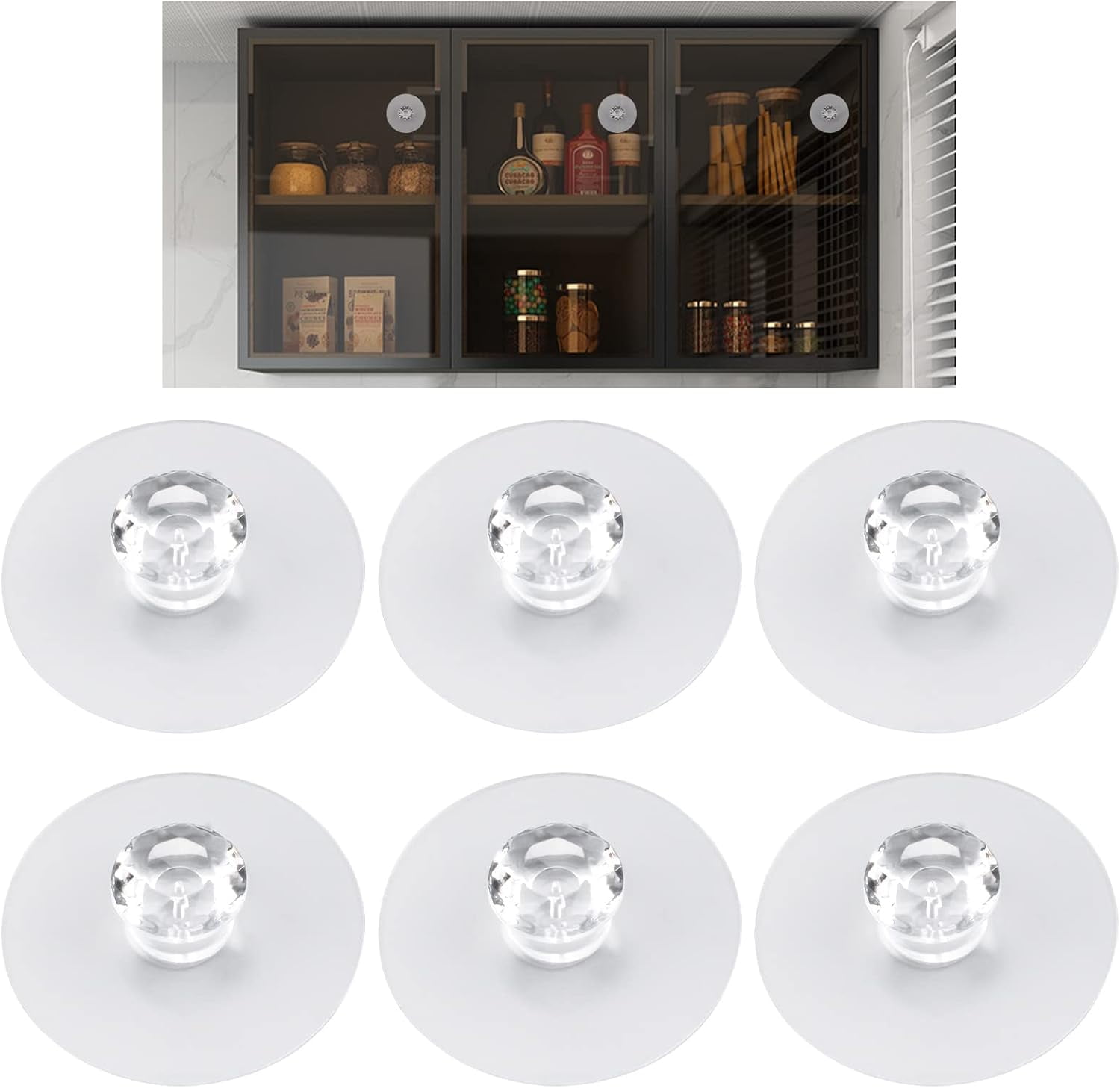 Clear Cabinet Drawer Knobs, 6pcs Self-adhesive Diamond Crystal Shaped ...