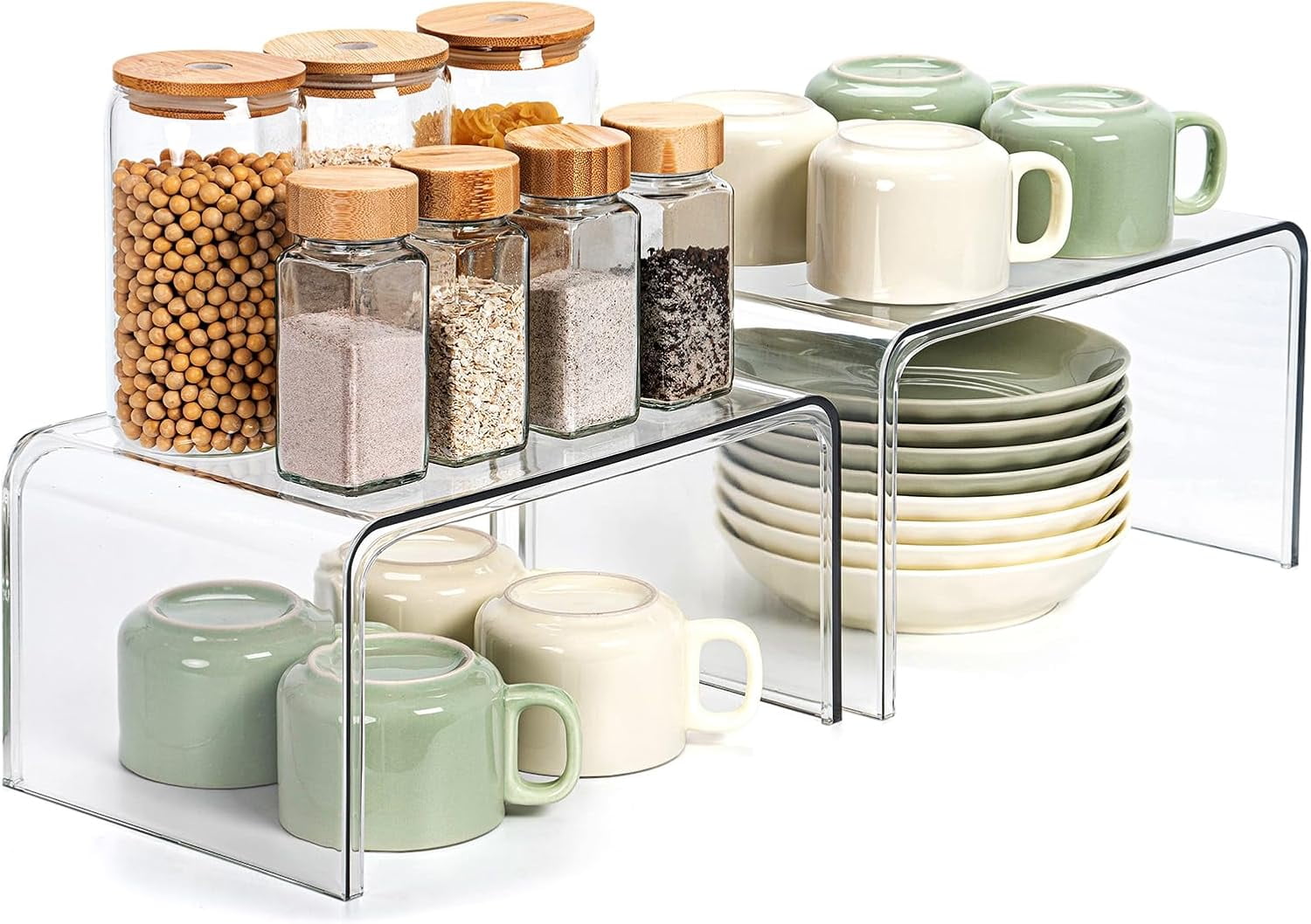 Clear Cabinet Organizer, Shelf Organizer Set of 2 for Kitchen Pantry ...