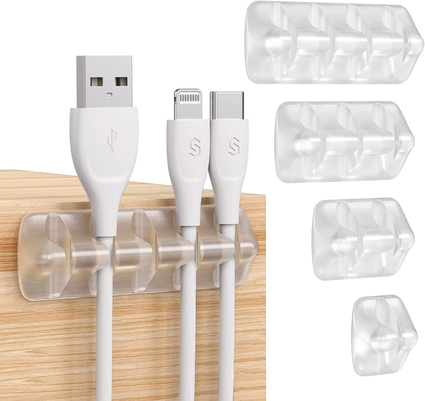 Clear Cable Clips - Cord Holders Self Adhesive Manament Organizer Home ...